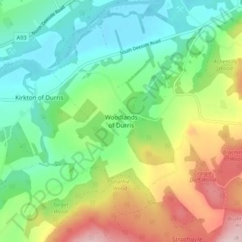 Mapa topográfico Woodlands of Durris, altitud, relieve