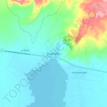 Mapa topográfico Teuchitlán, altitud, relieve