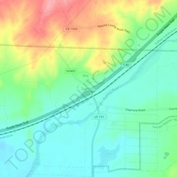 Mapa topográfico Sanders, altitud, relieve