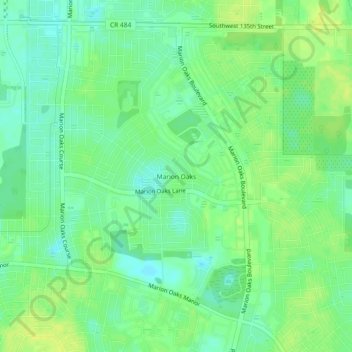 Mapa topográfico Marion Oaks, altitud, relieve