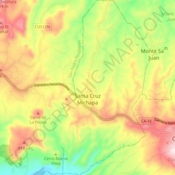 Mapa topográfico Santa Cruz Michapa, altitud, relieve