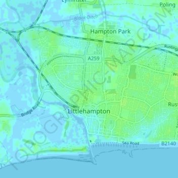 Mapa topográfico Littlehampton, altitud, relieve