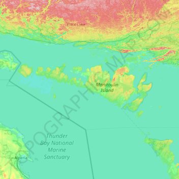 Mapa topográfico Manitoulin District, altitud, relieve