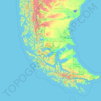Mapa topográfico Región de Magallanes y de la Antártica Chilena ...